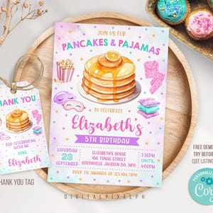 Editable Pancake Birthday Invitation Template, Pancakes and Pajamas ...