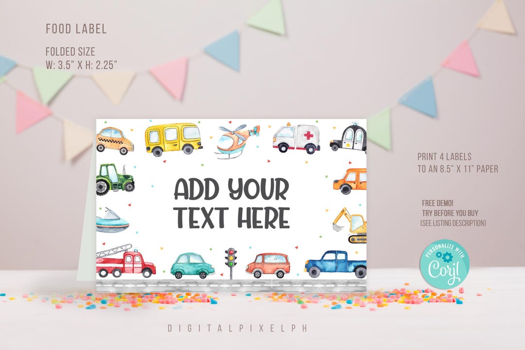 Editable Transportation Food Label, Transportation Vehicle Food Tent ...