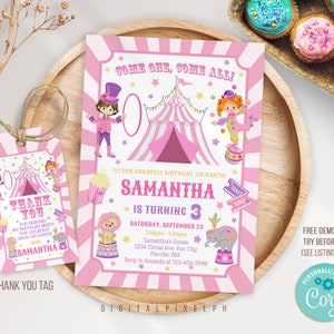 Editable Carnival Birthday Invitation Template, Circus Birthday Invitation, Carnival Invitation ...