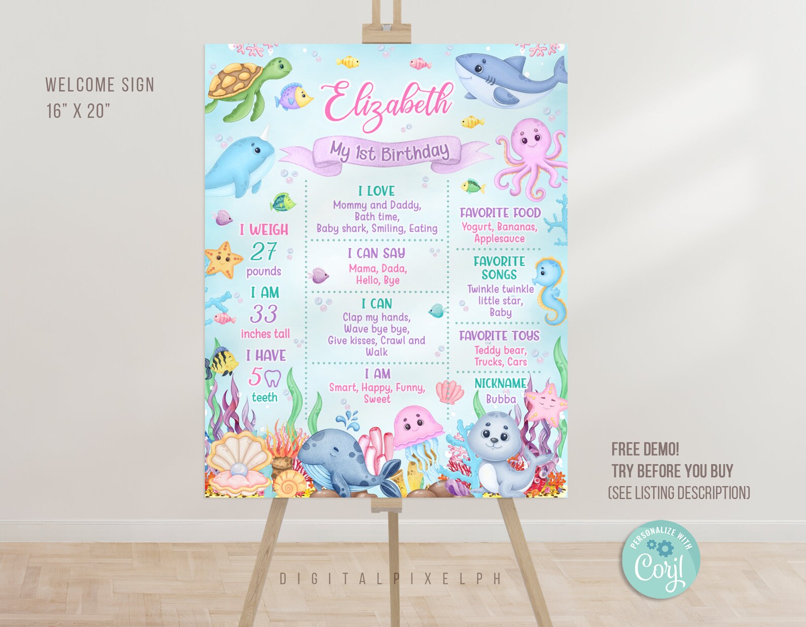 Editable Under the Sea Birthday Milestone Poster Template, Under the ...