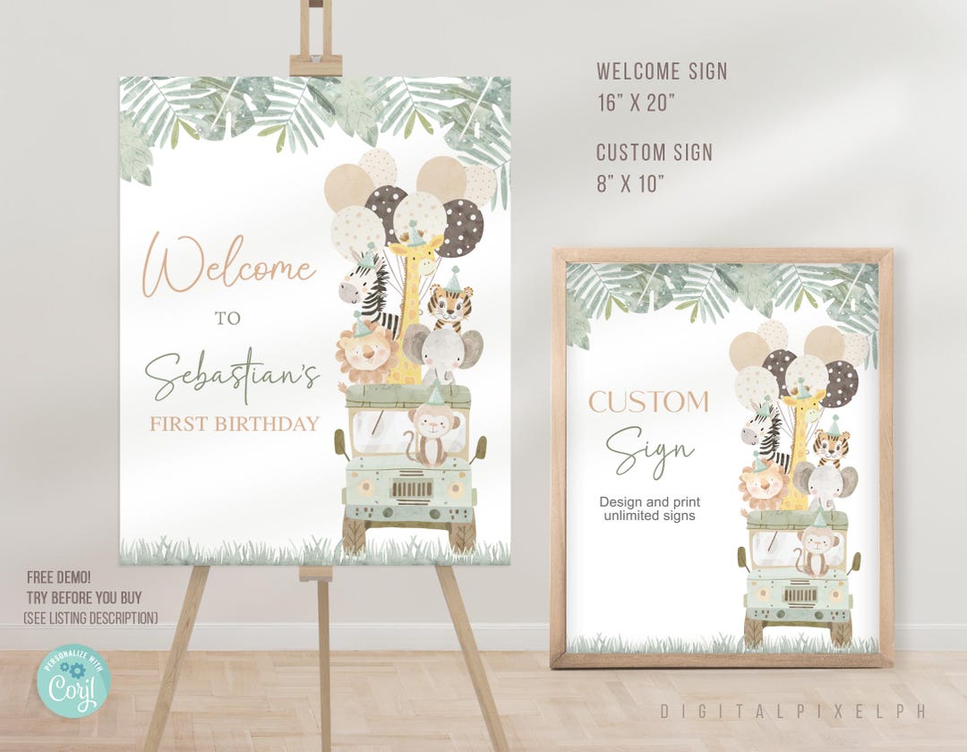 Editable Safari Birthday Welcome Sign Template, Safari Custom Sign ...