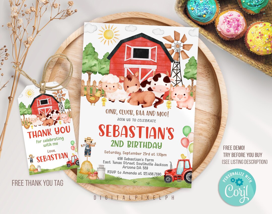 Editable Farm Birthday Invitation, Farm Animals Birthday Invitation ...