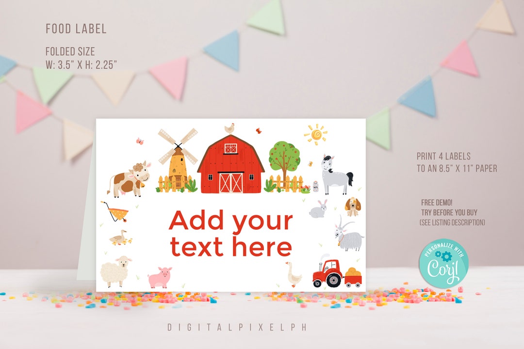 Editable Farm Food Label Farm Food Tent Cards Barnyard Farm - Etsy