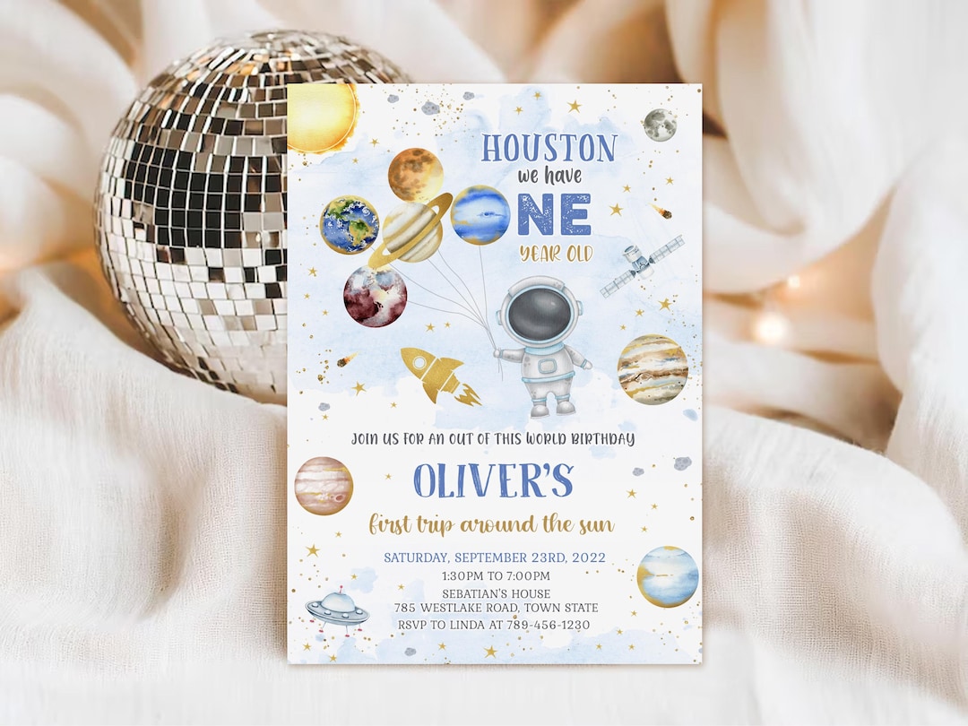 Outer Space Birthday Invitation Template, Planets Rocket Ship Astronaut ...
