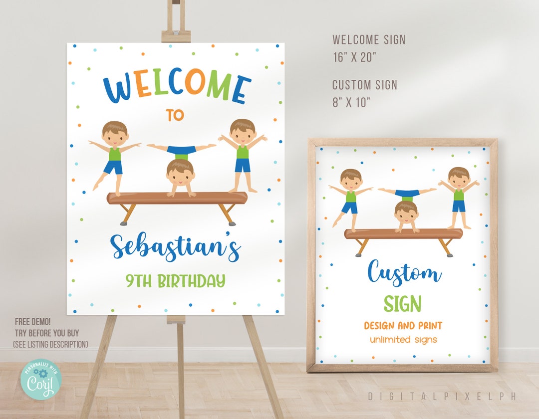 Editable Gymnastics Birthday Welcome Sign Template Gymnastics Birthday ...