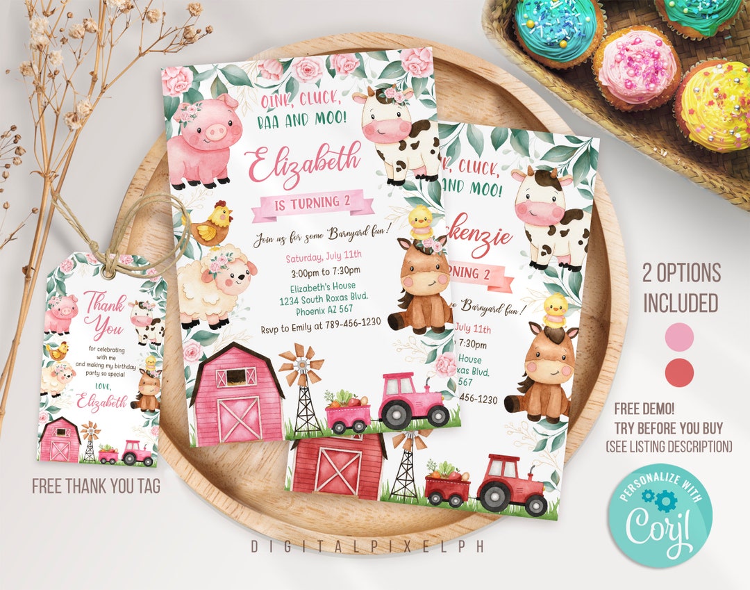 Farm Birthday Party Invitation Template, Farm Animals Birthday ...