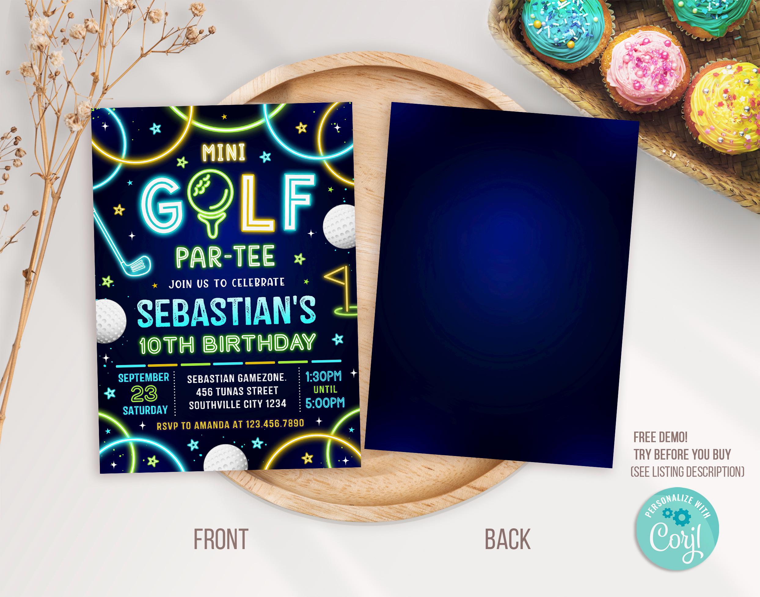 Neon Golf Birthday Invitation, Mini Golf Par-tee (digital Download) - Etsy