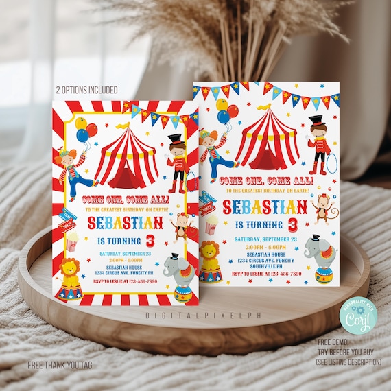 Circus Carnival Birthday Invitations Printable Circus/ Carnival