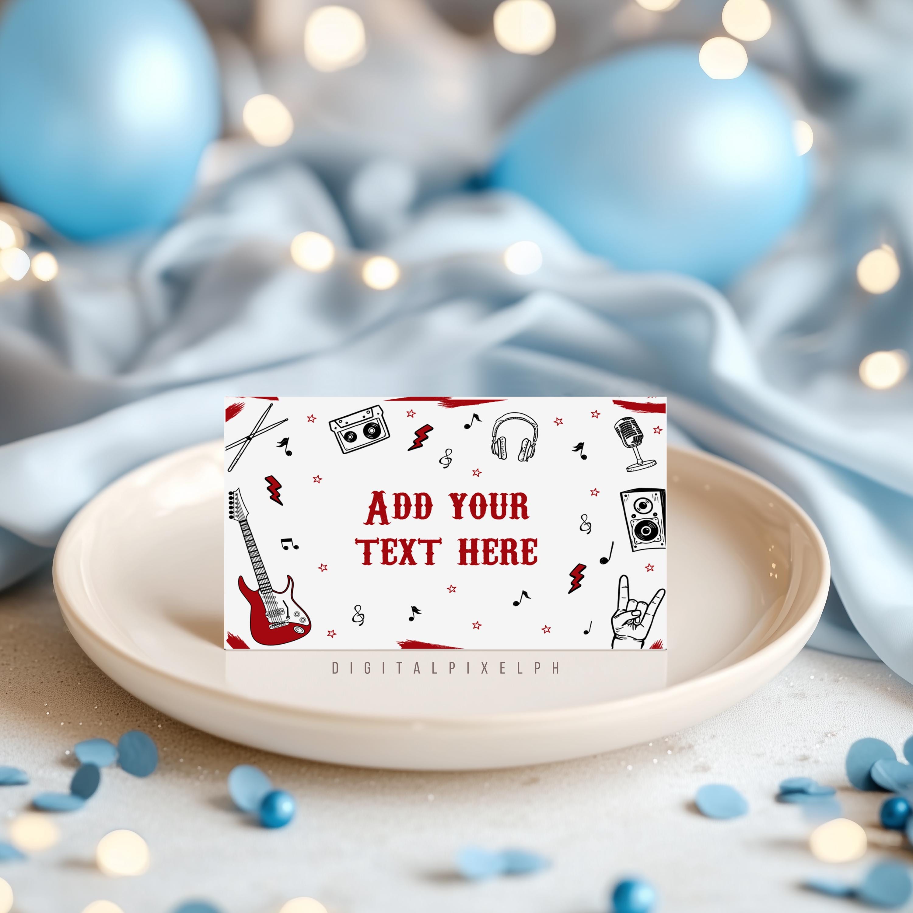 Editable Rock and Roll Food Label Tent Cards, Canva Template (digital ...
