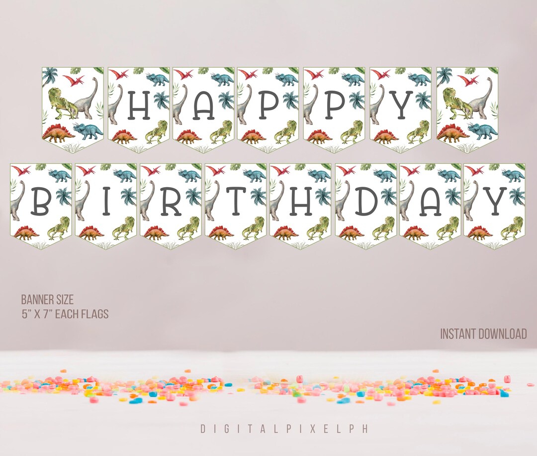 Dinosaur Happy Birthday Banner, Dinosaur Banner, Dinosaur Birthday ...