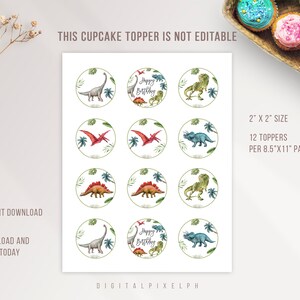 Dinosaur Birthday Cupcake Toppers, Dinosaur Cupcake Toppers, Instant ...