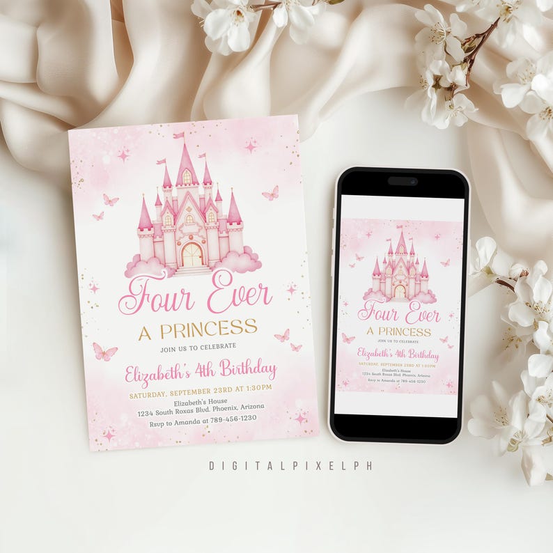 Princess Birthday Invitation, Castle Birthday Invitation Template ...