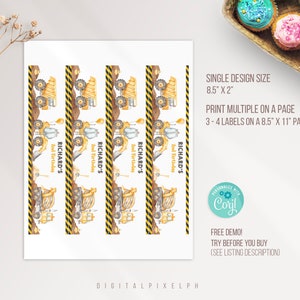 Editable Construction Birthday Water Bottle Label, Construction Label ...