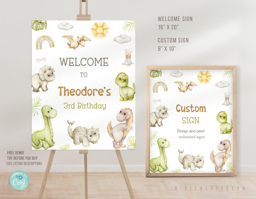 Editable Dinosaur Birthday Welcome Sign Template, Dinosaur Birthday ...