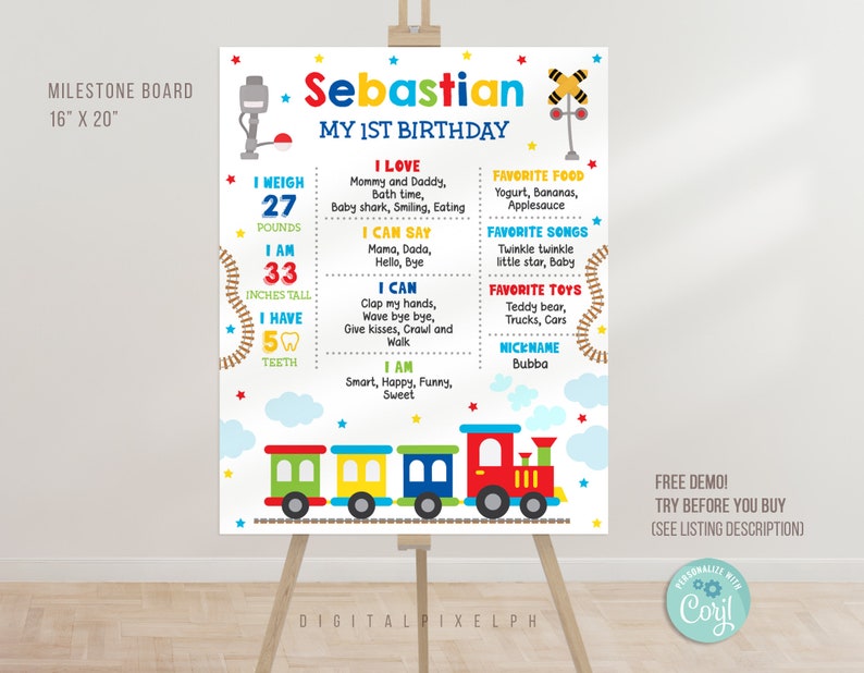 Editable Train Birthday Milestone Poster Template, Train Milestone ...