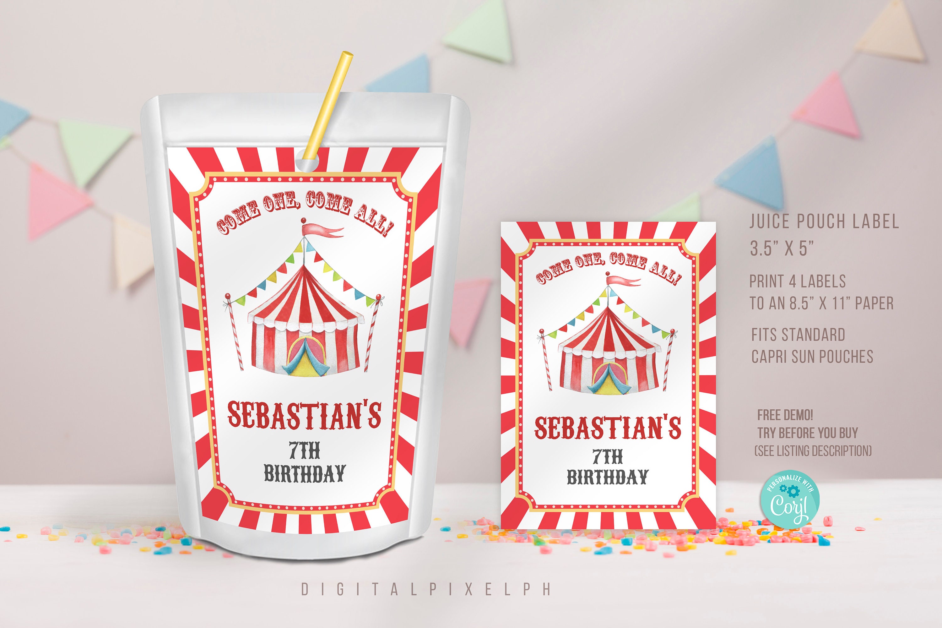 Editable Carnival Capri Sun Labels, Carnival Juice Labels, Carnival ...