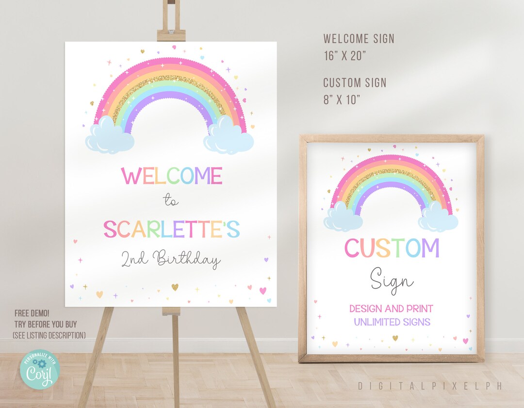 Editable Rainbow Birthday Welcome Sign Template, Rainbow Birthday ...