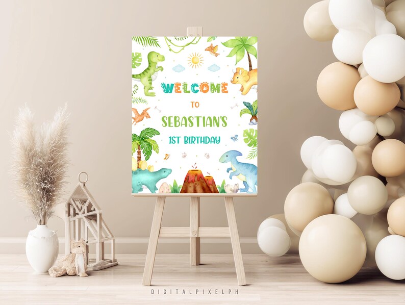 Editable Dinosaur Birthday Welcome Sign Template, Custom Sign (digital ...