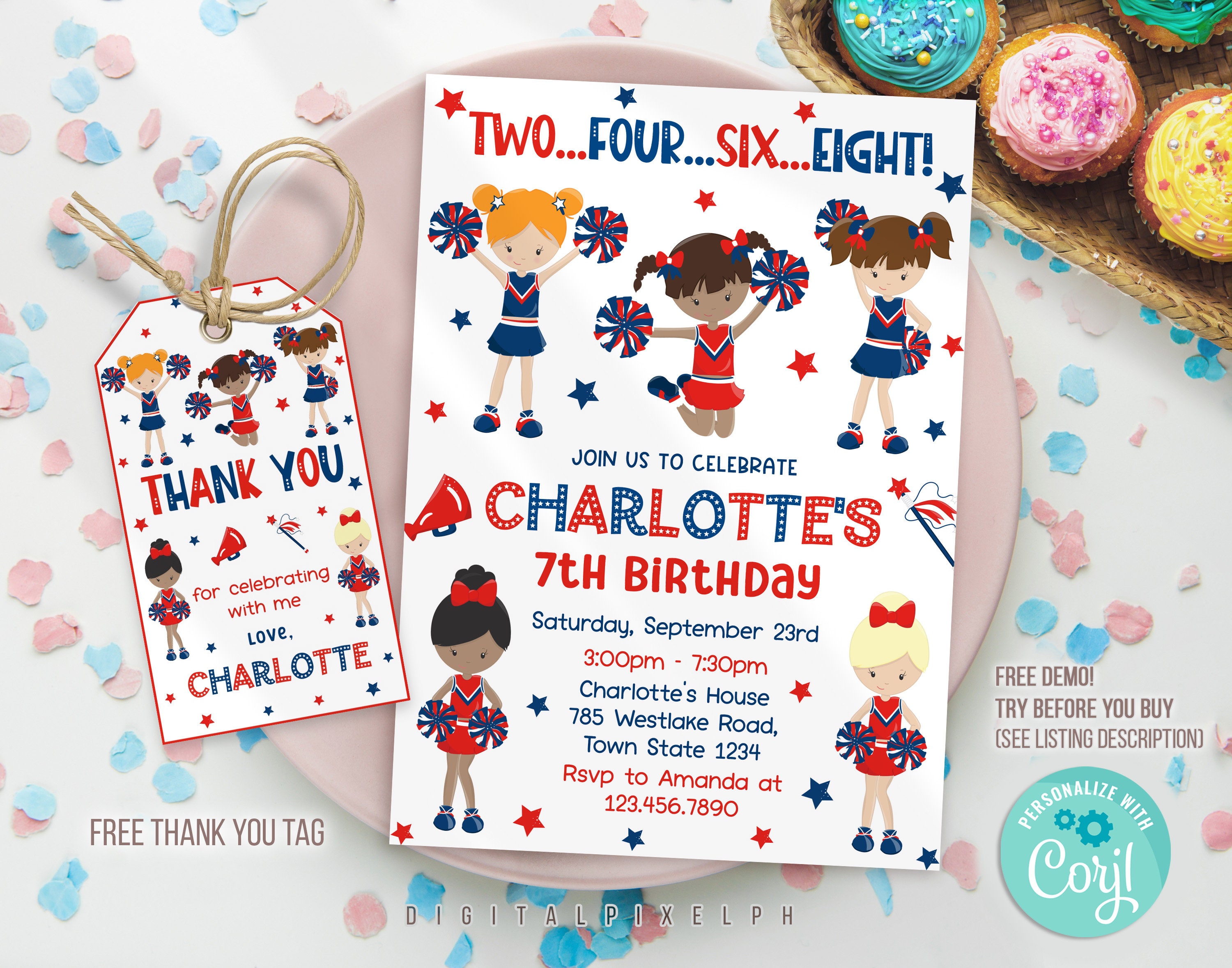 EDITABLE Cheerleader Birthday Invitation, Cheerleader Birthday ...