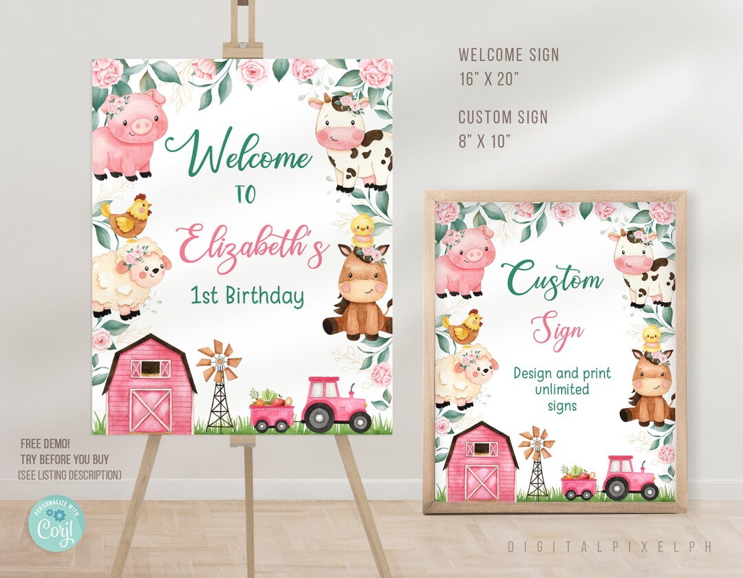 Editable Farm Birthday Welcome Sign Template, Farm Birthday Custom Sign ...