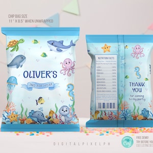 Editable Under the Sea Chip Bag Wrapper Labels, Under the Sea Bag ...