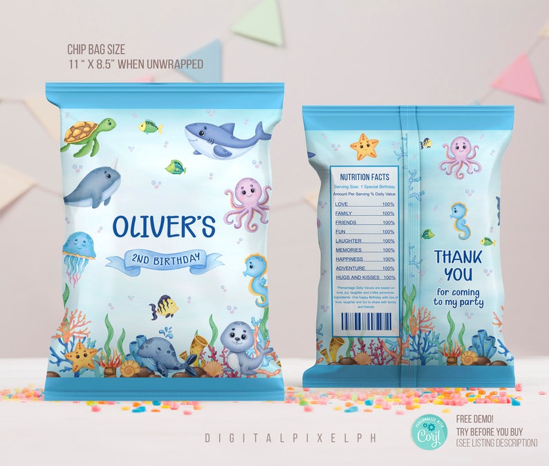 Editable Under the Sea Chip Bag Wrapper Labels, Under the Sea Bag ...