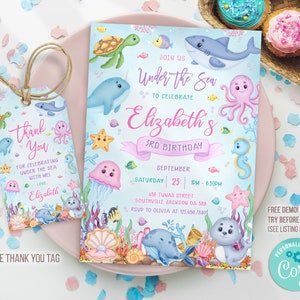 Editable Under the Sea Birthday Invitation Bundle Template, Under the ...