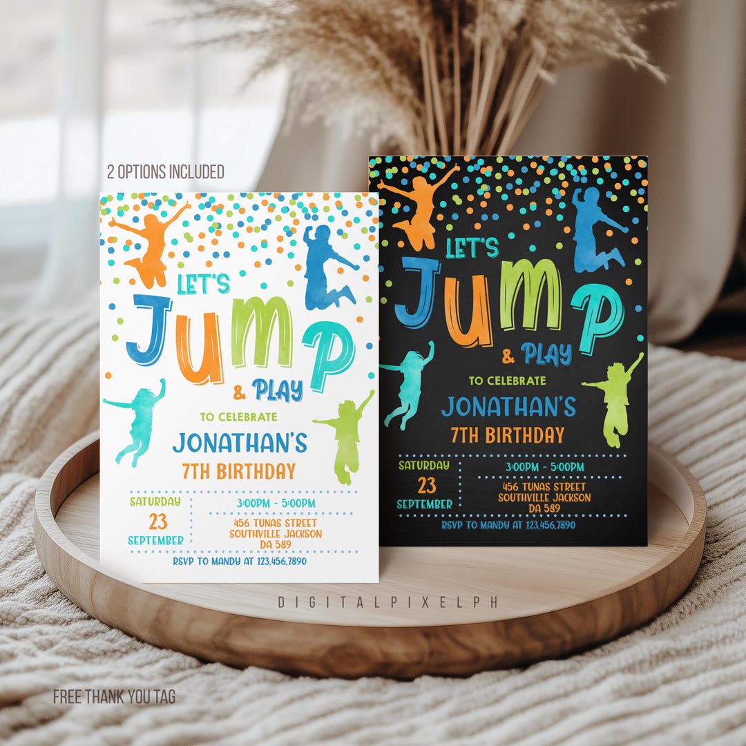 Jump Birthday Invitation Template, Trampoline Birthday Invitation ...
