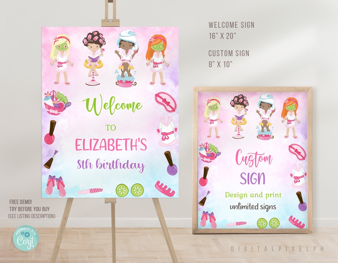 Editable Spa Party Welcome Sign Template, Spa Party Custom Sign ...