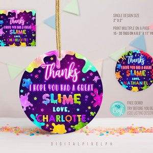Editable Round Slime Party Thank You Tags, Slime Party Sticker, Square ...