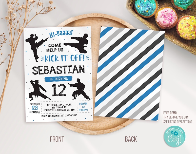 Invitación de cumpleaños de artes marciales, invitación de karate ...
