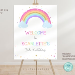 Editable Rainbow Birthday Welcome Sign Template, Rainbow Birthday ...