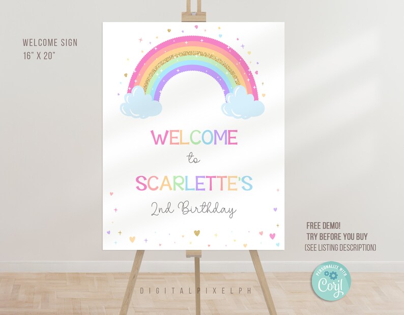 Editable Rainbow Birthday Welcome Sign Template Rainbow - Etsy