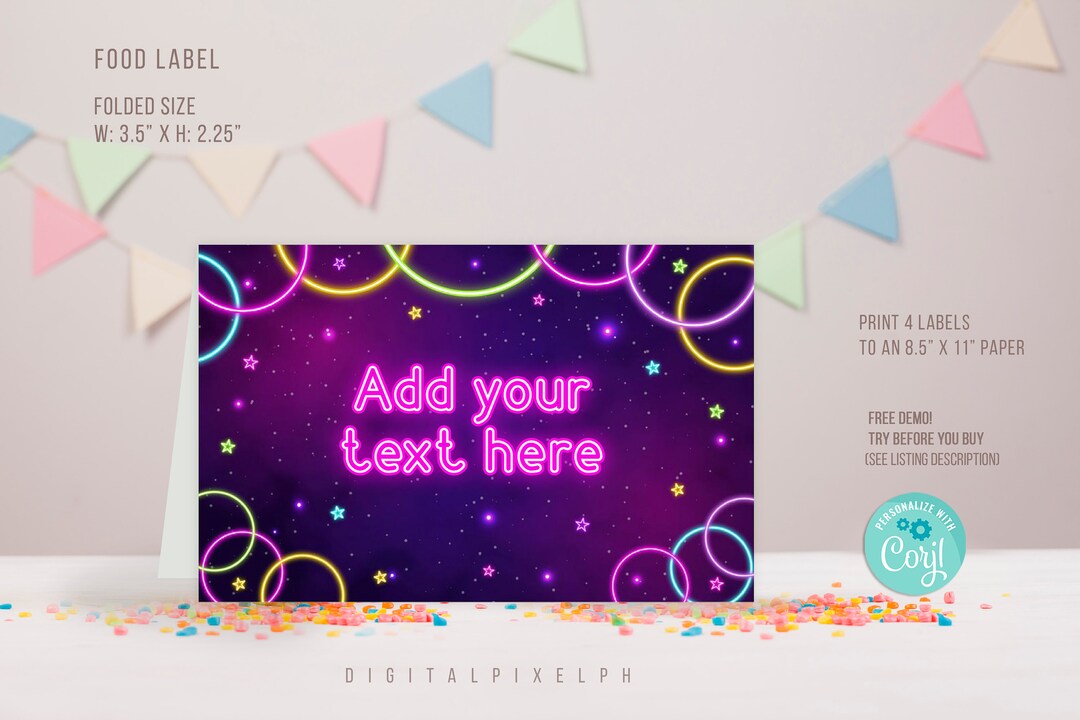 Editable Glow Party Food Label, Glow Party Birthday Party Food Tent ...