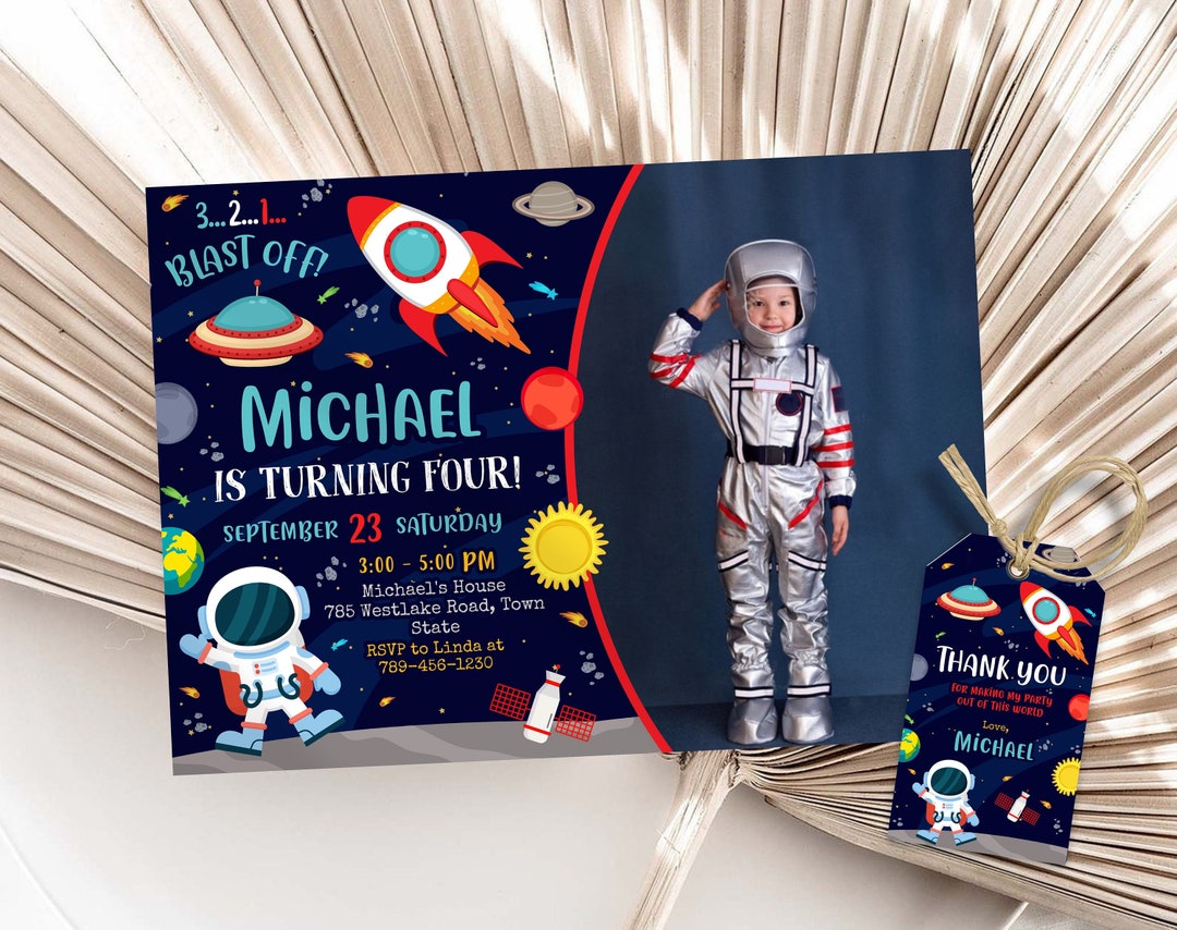 Outer Space Birthday Invitation Template With Photo Planets - Etsy