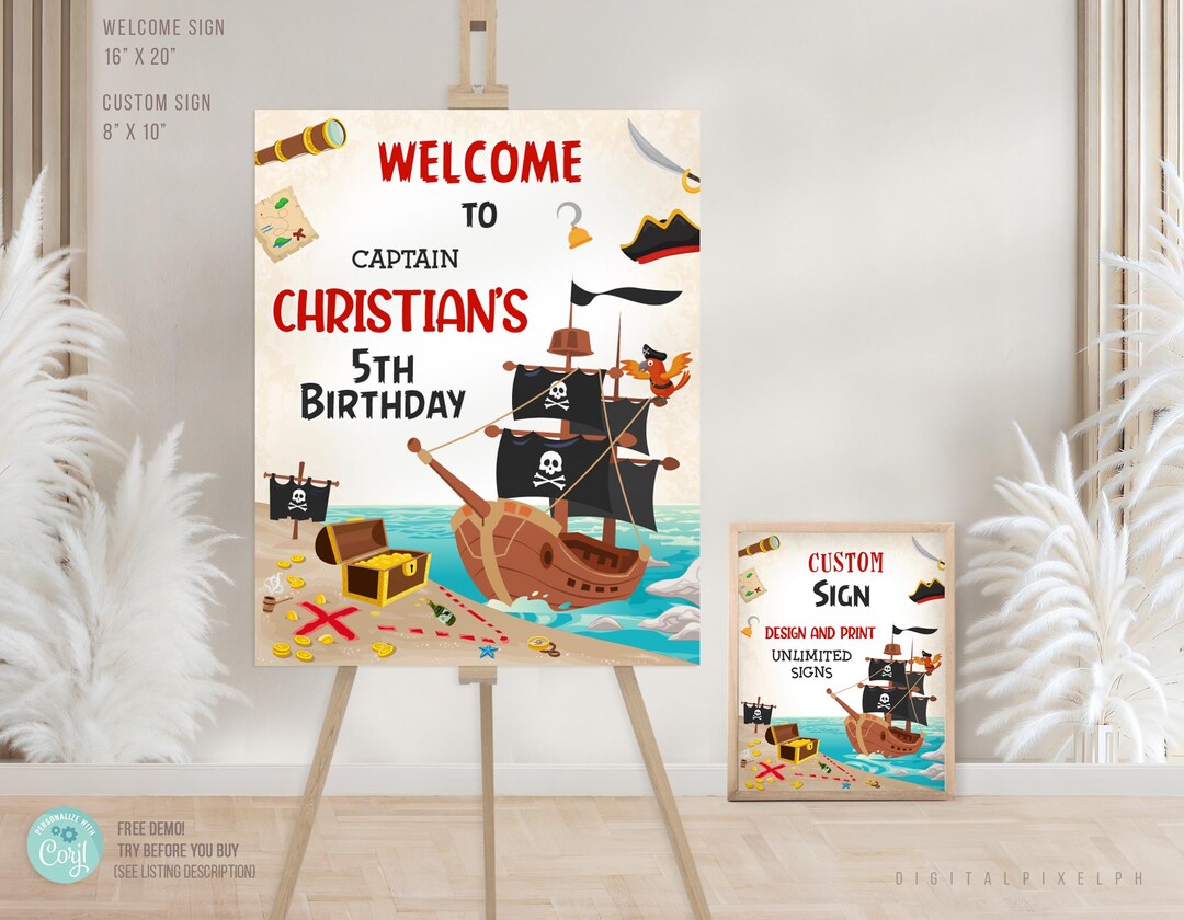 Pirate Birthday Welcome Sign Template, Pirate Custom Sign (digital ...