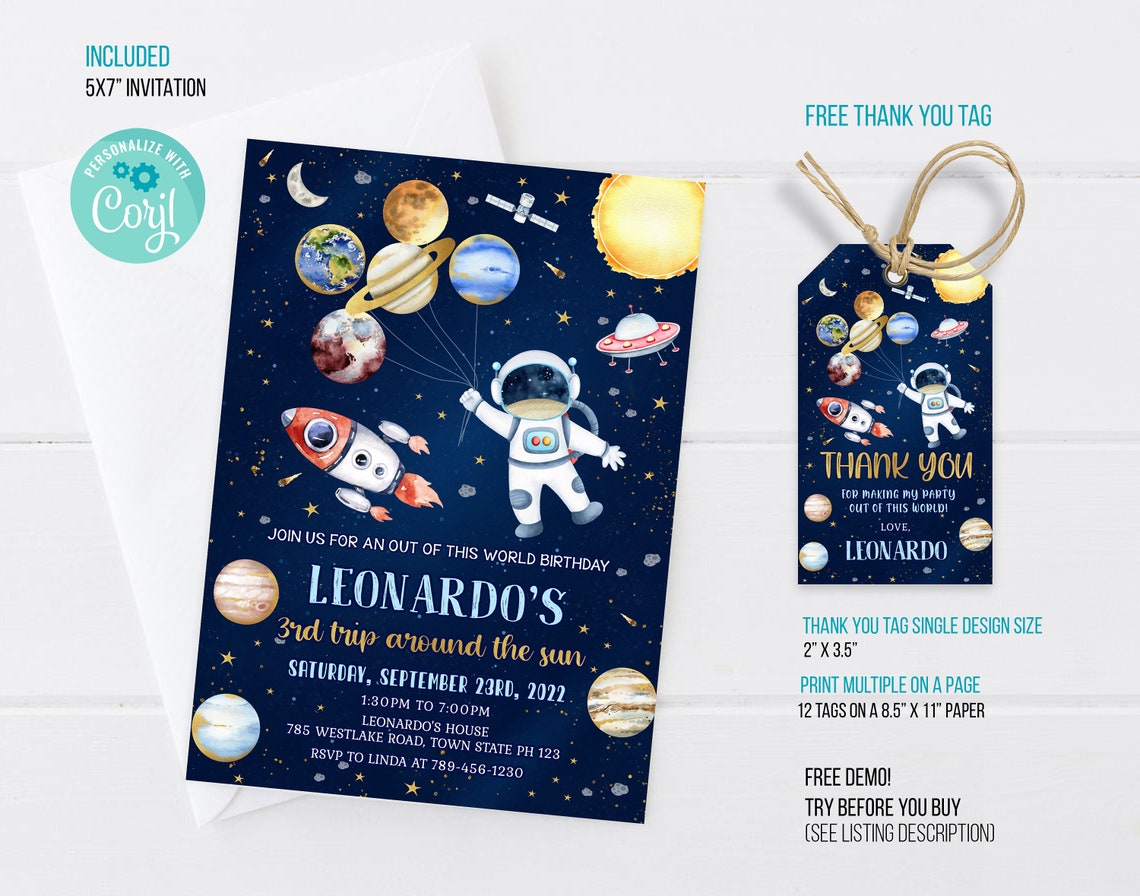 Outer Space Birthday Invitation Template Planets Rocket Ship - Etsy