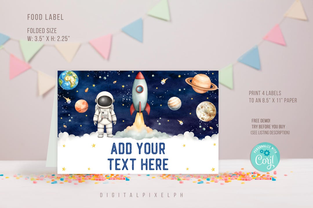 Editable Outer Space Food Label, Outer Space Birthday Party Food Tent ...