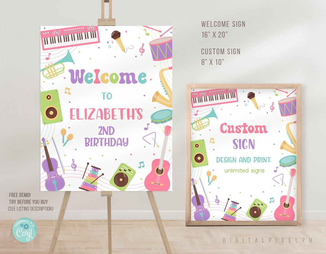 Editable Musical Instruments Welcome Sign, Musical Instruments Custom ...