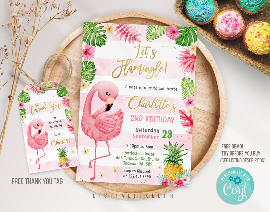Editable Flamingo Birthday Invitation Template, Flamingle Invitation ...