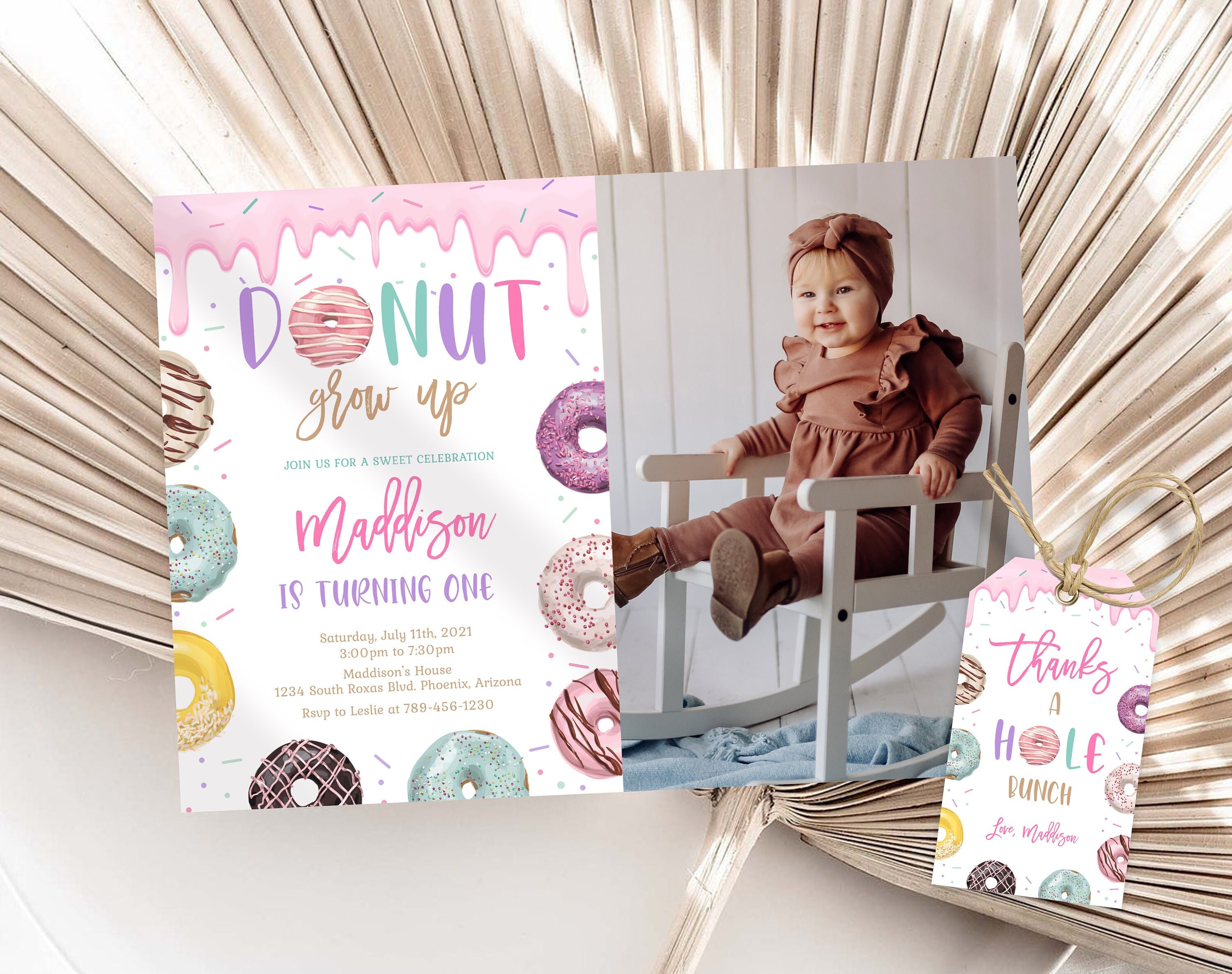 Donut Birthday Party Invitation Template With Photo Birthday - Etsy