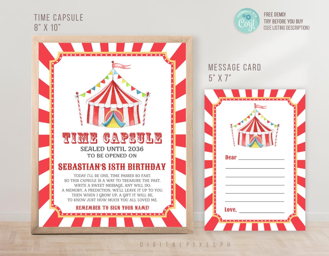 Editable Circus Time Capsule Template, Circus Message Card Template ...
