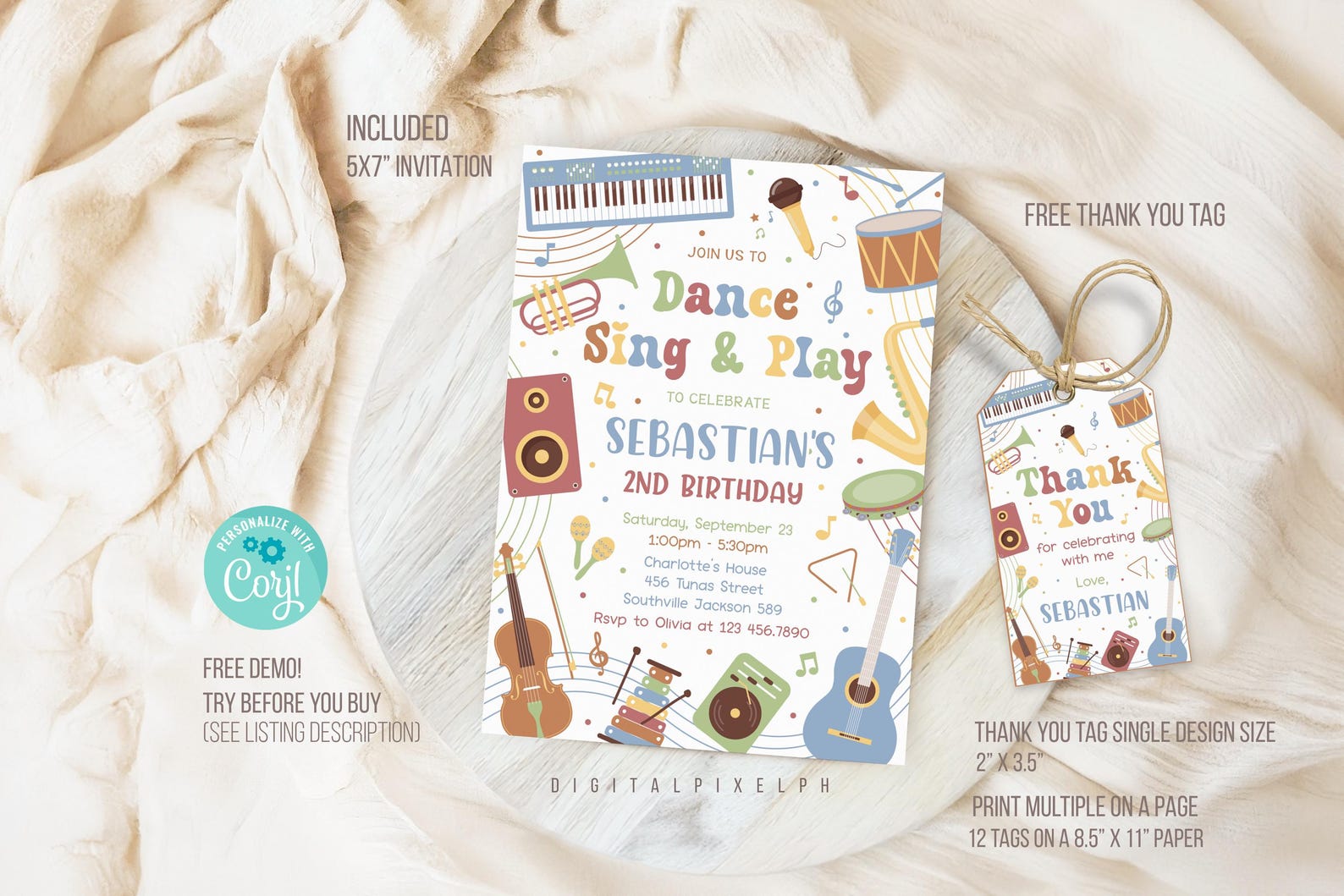 Music Birthday Invitation, Dance Sing Play Party Invite, Musical ...