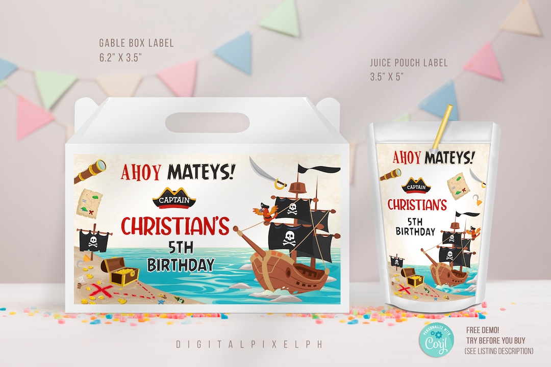 Editable Pirate Capri Sun Labels, Pirate Juice Labels, Pirate Gable Box ...