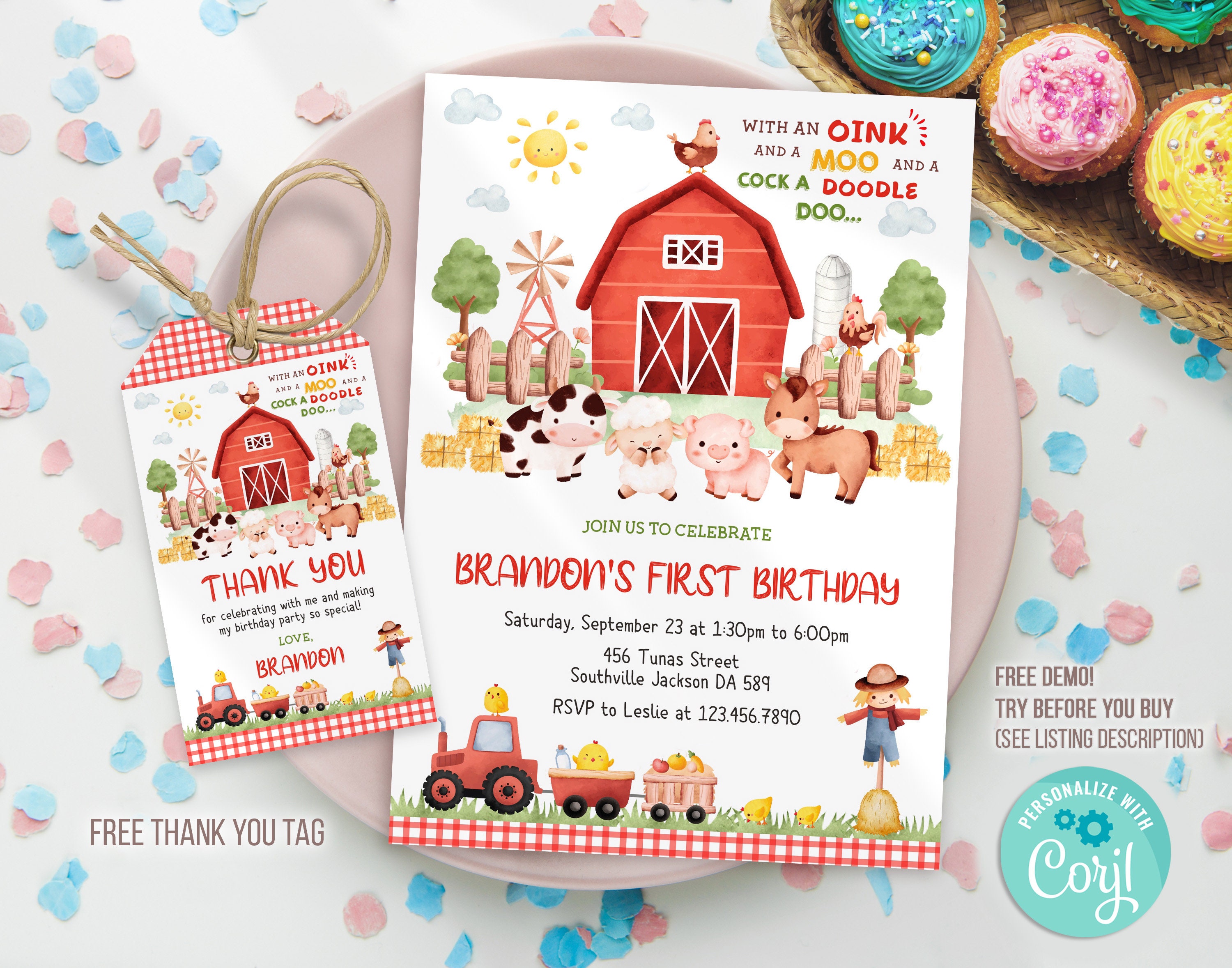 Farm Animals First Birthday Invitations - Etsy