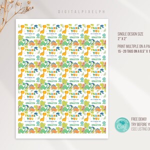 Editable Dinosaur Round Thank You Tags, Dinosaur Sticker, Dinosaur ...
