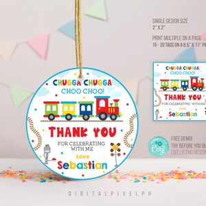 Editable Train Round Thank You Tags, Train Sticker, Train Square Thank ...