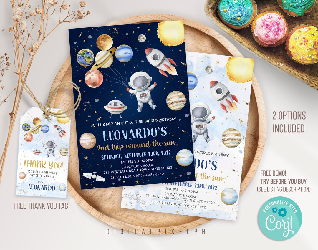 Outer Space Birthday Invitation Template Planets Rocket Ship - Etsy