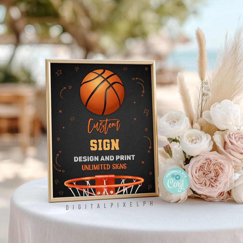 Basketball Birthday Welcome Sign Template, Basketball Custom Sign ...