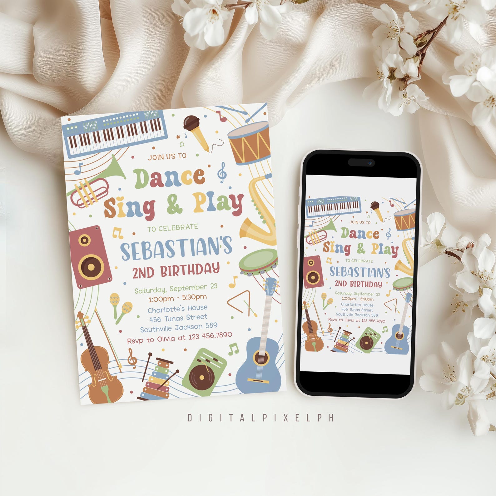 Music Birthday Invitation, Dance Sing Play Party Invite, (digital ...